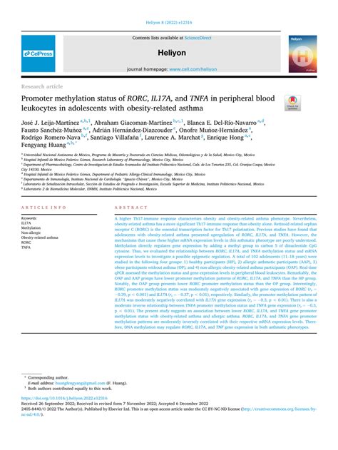 Pdf Promoter Methylation Status Of Rorc Il17a And Tnfa In