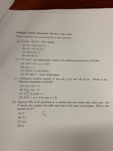 Solved 1 Multiple Choice Questions 20 Pts 5 Pts Each
