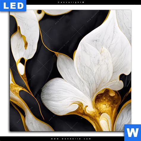 Canvalight® Leuchtbild ♥️ Marmor Blüten In Weiß And Gold Quadrat