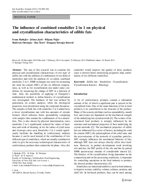 Pdf The Influence Of Combined Emulsifier 2 In 1 On Physical And