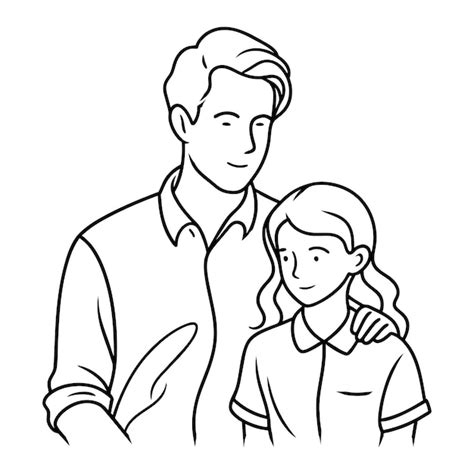 Padre Con Hija Dibujo De Línea Continua Vector Premium