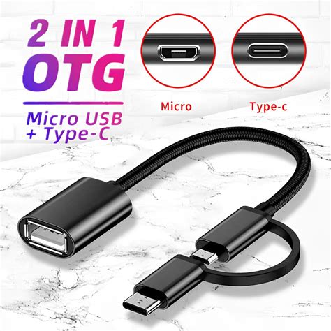 2 In 1 USB OTG Cable Adapter To Micro USB Type C Connector USB Interface Converter Shopee