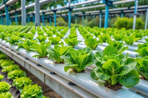 Organic Hydroponic Vegetable Garden Plants In The Greenhouse Premium