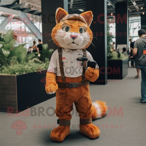 Rust Cat Mascot Costume Character Dressed With A Chinos And Belts