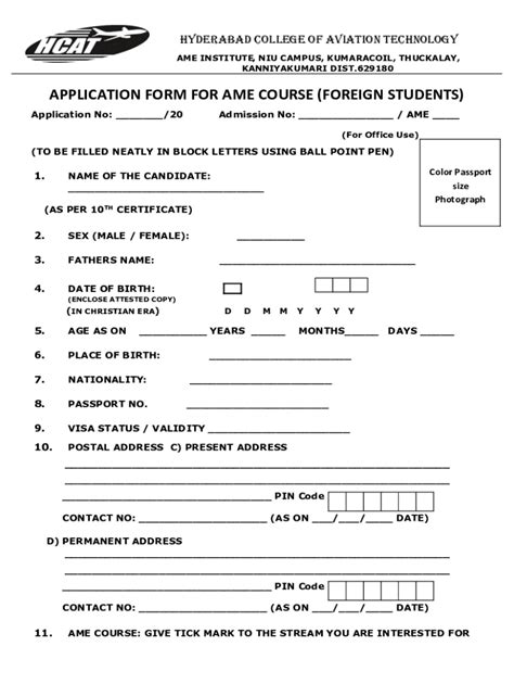 Fillable Online Application Form For Ame Course Fax Email Print Pdffiller
