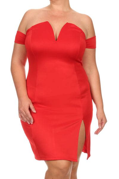 Plus Size Mia Plunging Neckline Off Shoulder Dress Plussizefix