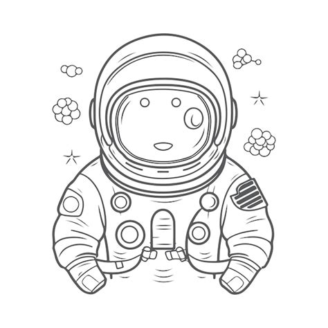 Boceto dibujado a mano arte de una sola línea para colorear página astronauta Vector Premium