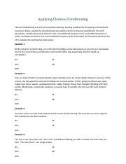 PSY 110 Classical Conditioning Assignment 1 Docx Applying Classical