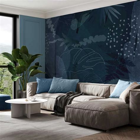Abstract Leaf Mural By Art For The Home Navy Mural Wallpaper Direct