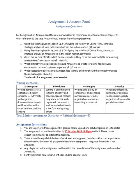 assignment 1 amazon food assignment questions and instructions pdf