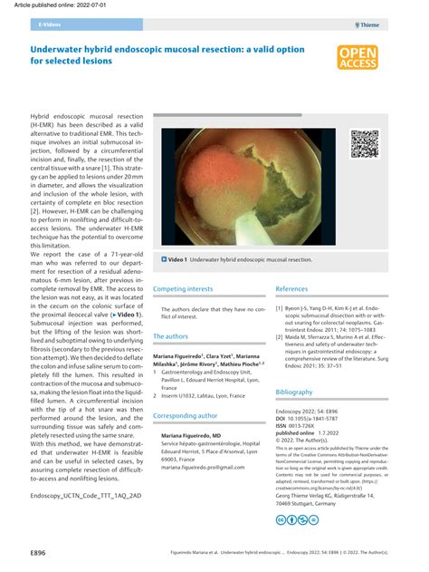 Pdf Underwater Hybrid Endoscopic Mucosal Resection A Valid Option