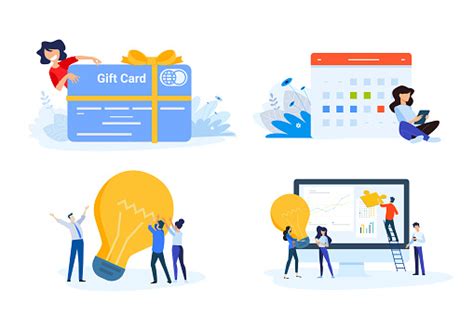 기프트 카드 스타트업 빅 아이디어 프로젝트 관리 이벤트의 플랫 디자인 스타일 일러스트 상품권에 대한 스톡 벡터 아트 및 기타 이미지 Istock