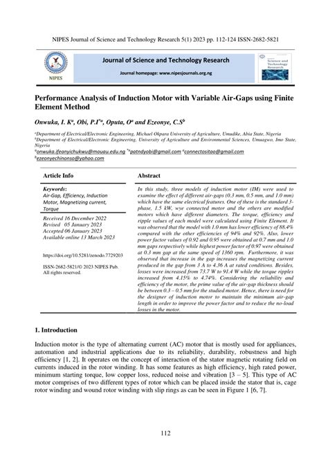 Pdf Performance Analysis Of Induction Motor With Variable Air Gaps Using Finite Element Method