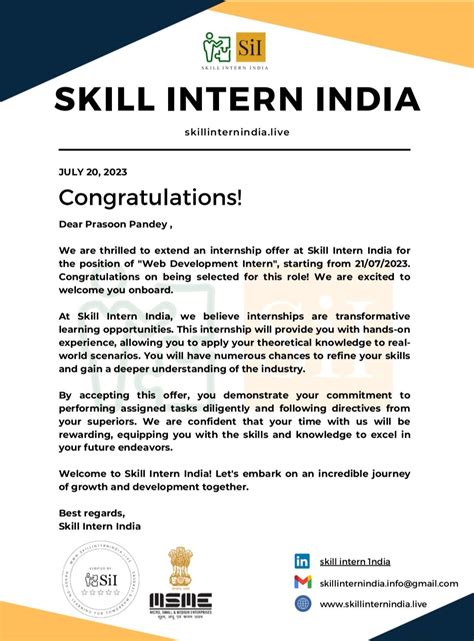 Prasoon Pandey On Linkedin Skillindia Intership