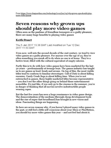 7 Reasons Why Playing Games Is Good For Adults Pdf Virtual Reality