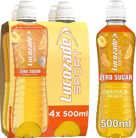 Lucozade Sport Zero Sugar Orange Peach 4x500ml Sugar Free Sports