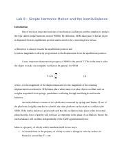 PHYS Lab Simple Harmonic Motion Docx Lab Simple Harmonic Motion And The Inertia