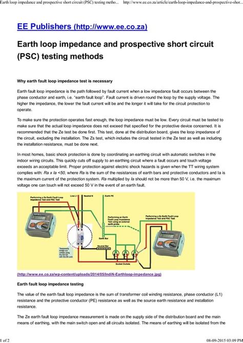 Earth Loop Impedance And Prospective Short Circuit Psc Testing Methods Ee Publishers Pdf