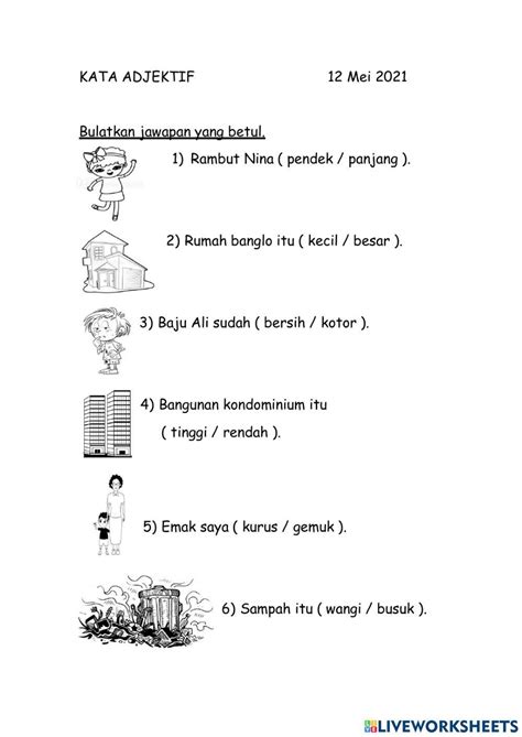 Kata Adjektif Interactive Activity For 6 Years Old Live Worksheets
