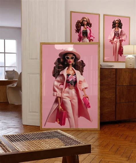 Brunette Doll Art Barb Print Hot Pink Decor Preppy Room Decor
