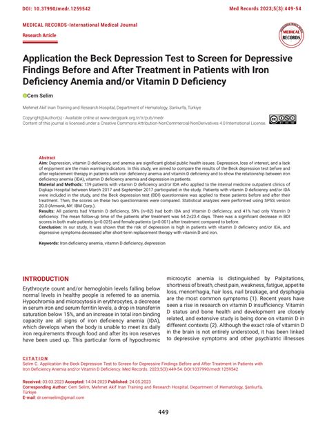 Pdf Application The Beck Depression Test To Screen For Depressive