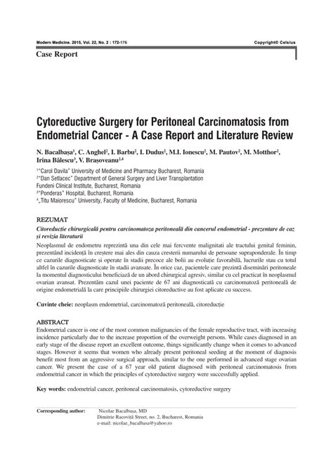 Pdf Cytoreductive Surgery For Peritoneal Carcinomatosis From