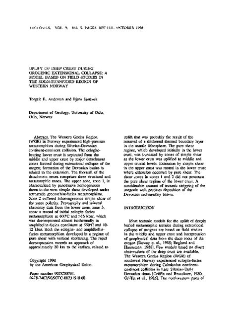 Pdf Uplift Of Deep Crust During Orogenic Extensional Collapse A