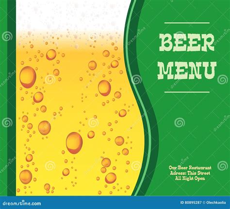 Menu Template With Beer Drops On Green Background Cartoon Vector