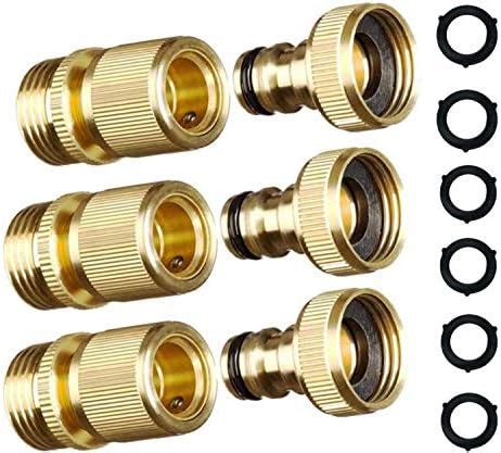 Amazon.com : Quick Connect Garden Hose Fittings [3 Pack] Solid Brass ...