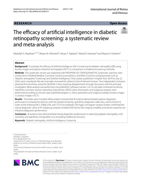 Pdf The Efficacy Of Artificial Intelligence In Diabetic Retinopathy Screening A Systematic