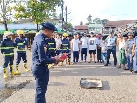 ဓနုဖြူမြို့ မြို့မဈေးကြီးတွင် မီးဘေးအန္တရာယ် ကြိုတင်ကာကွယ်ရေး သရုပ်ပြ ဇာတ်တိုက်လေ့ကျင့