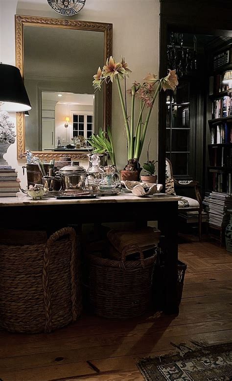 Rustic Table Vignette With Baskets And Flowers