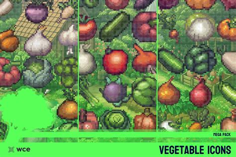 Vegetable Icons Mega Pack 2d Pixel Farming Resources Bundle 2d