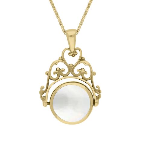 18ct Yellow Gold Blue John Mother Of Pearl Double Sided Round Swivel