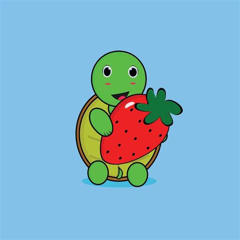 Cute Vector Turtle Hugging Strawberry 11955250 Vector Art At Vecteezy