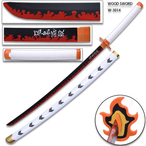 Demon Slayer Kyojuro Rengoku Red Nichirin Wood Sword Katana Wplastic