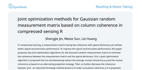 Joint Optimization Methods For Gaussian Random Measurement Matrix Based On Column Coherence In