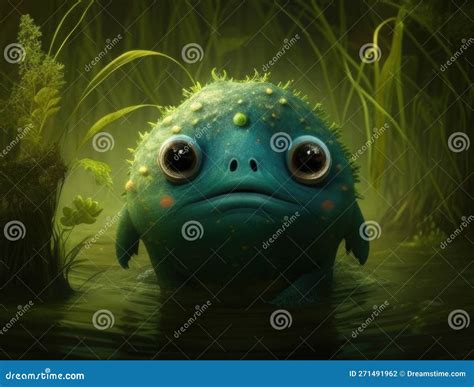 A Friendly Bunyip Emerges From The Murky Depths Of The River Its Whimsical Eyes Twinkling Cute