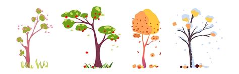 Árboles de estaciones en diferentes períodos ilustración vectorial