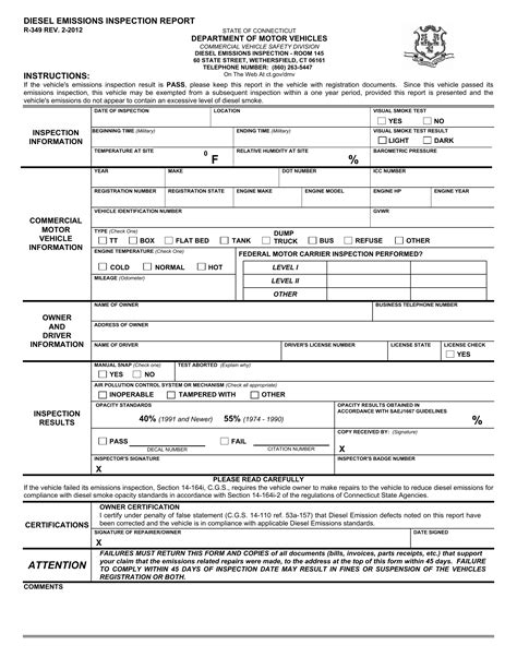 Ct Dmv Form R349 Diesel Emissions Inspection Report Forms Docs 2023