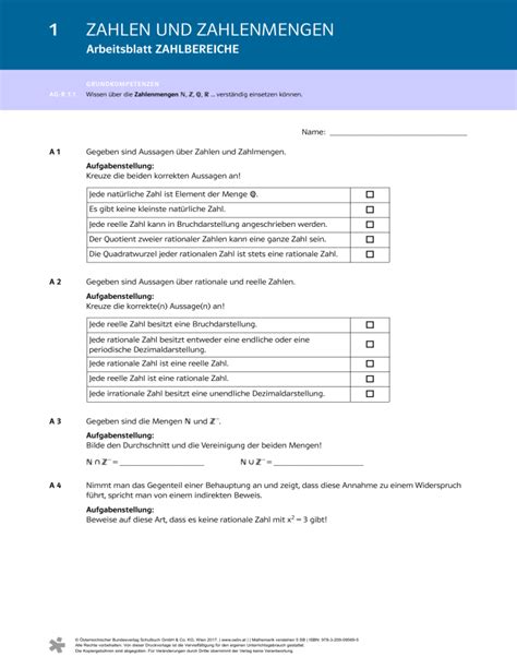 1 ZAHLEN UND ZAHLENMENGEN