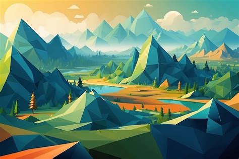 Premium Photo Abstract Landscape Of Polygons Stock Illustration