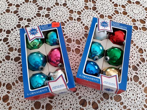 2 Boxes Of Coby Vintage Glass Ornaments Boxed Sets Of Mercury Glass