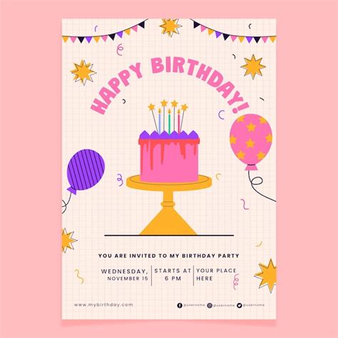 손으로 그린 생일 서식 파일 무료 벡터