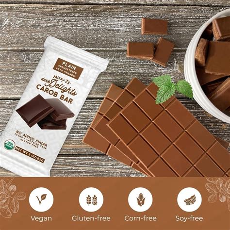 Missy Js Organic Carob Dark Delights Unsweetened Plain Candy Bar