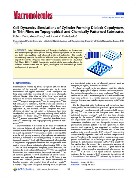 Pdf Cell Dynamics Simulations Of Cylinder Forming Diblock Copolymers In Thin Films On