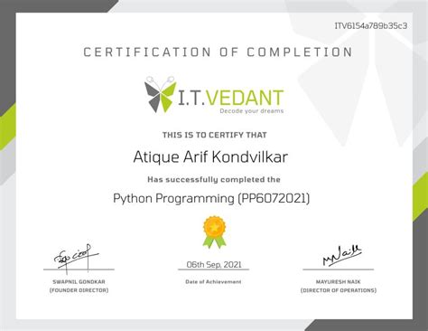 Thankyou Programming Python Certificates Completion Atique K