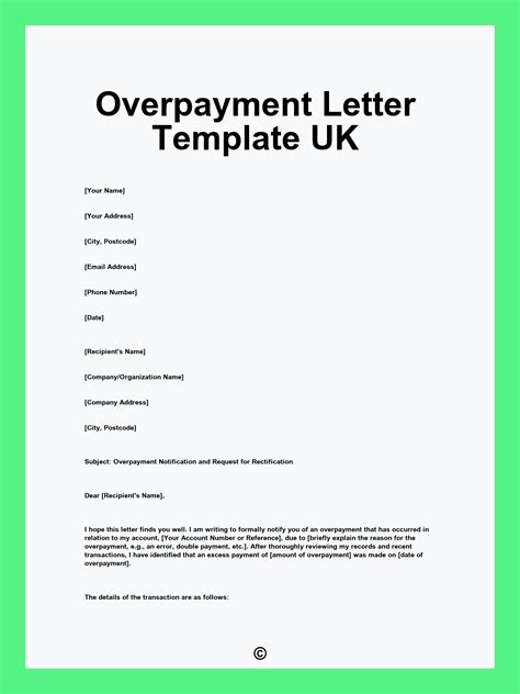 Overpayment Letter Template Uk