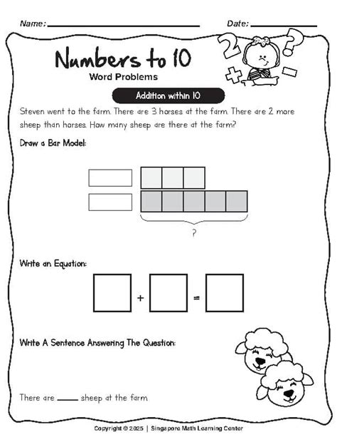 Addition And Subtraction Word Problems Within 10 Bar Model Worksheets