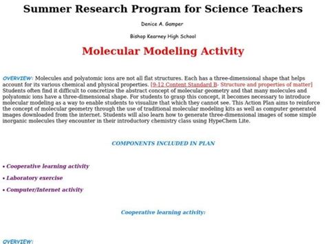 Molecular Modeling Activity Lesson Plan For 9th 12th Grade Lesson Planet